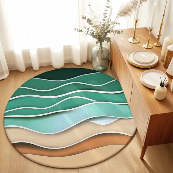 Area Rug 36in, Green Gradient Water Ripple Floor Carpet Living Room Rug ...