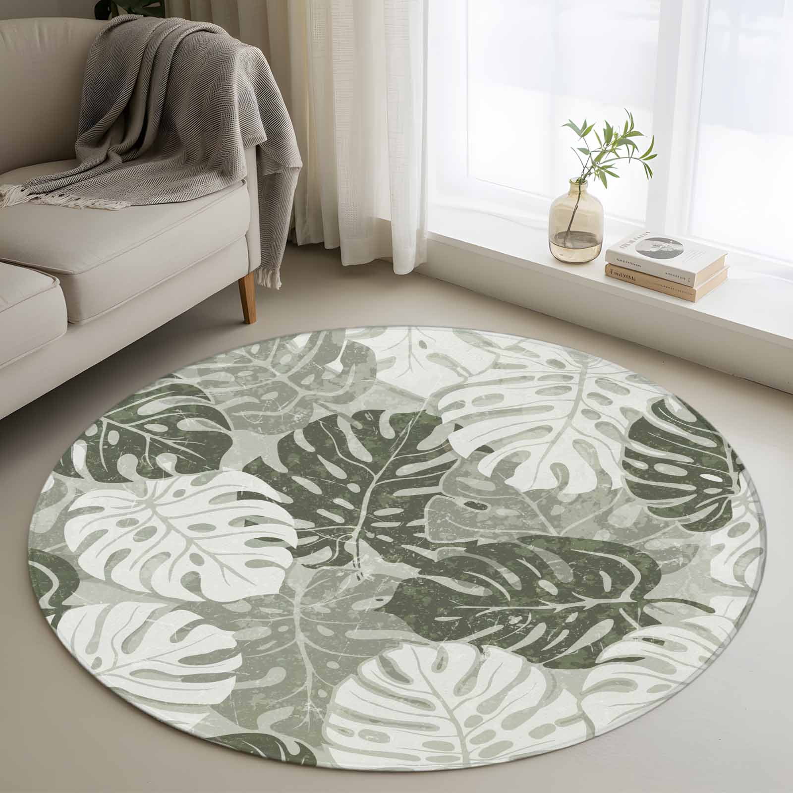 Area Rug 36in, Green Monstera Summer Leaves Floor Carpet Living Room ...