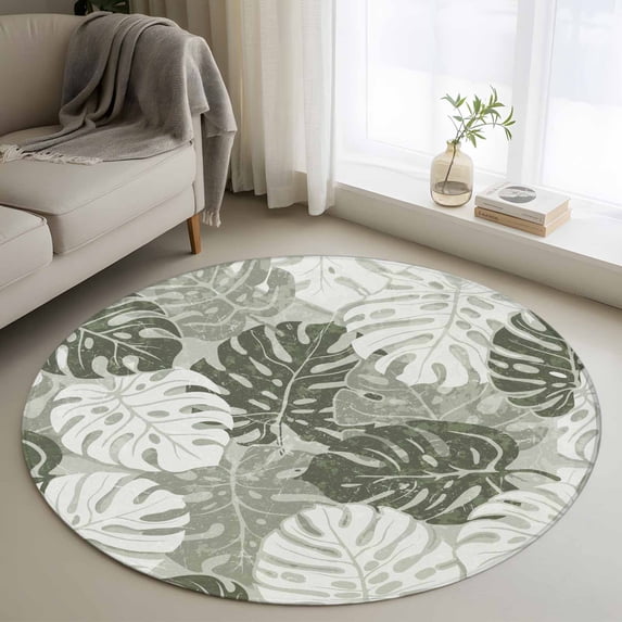 Area Rug 36in, Green Monstera Summer Leaves Floor Carpet Living Room ...