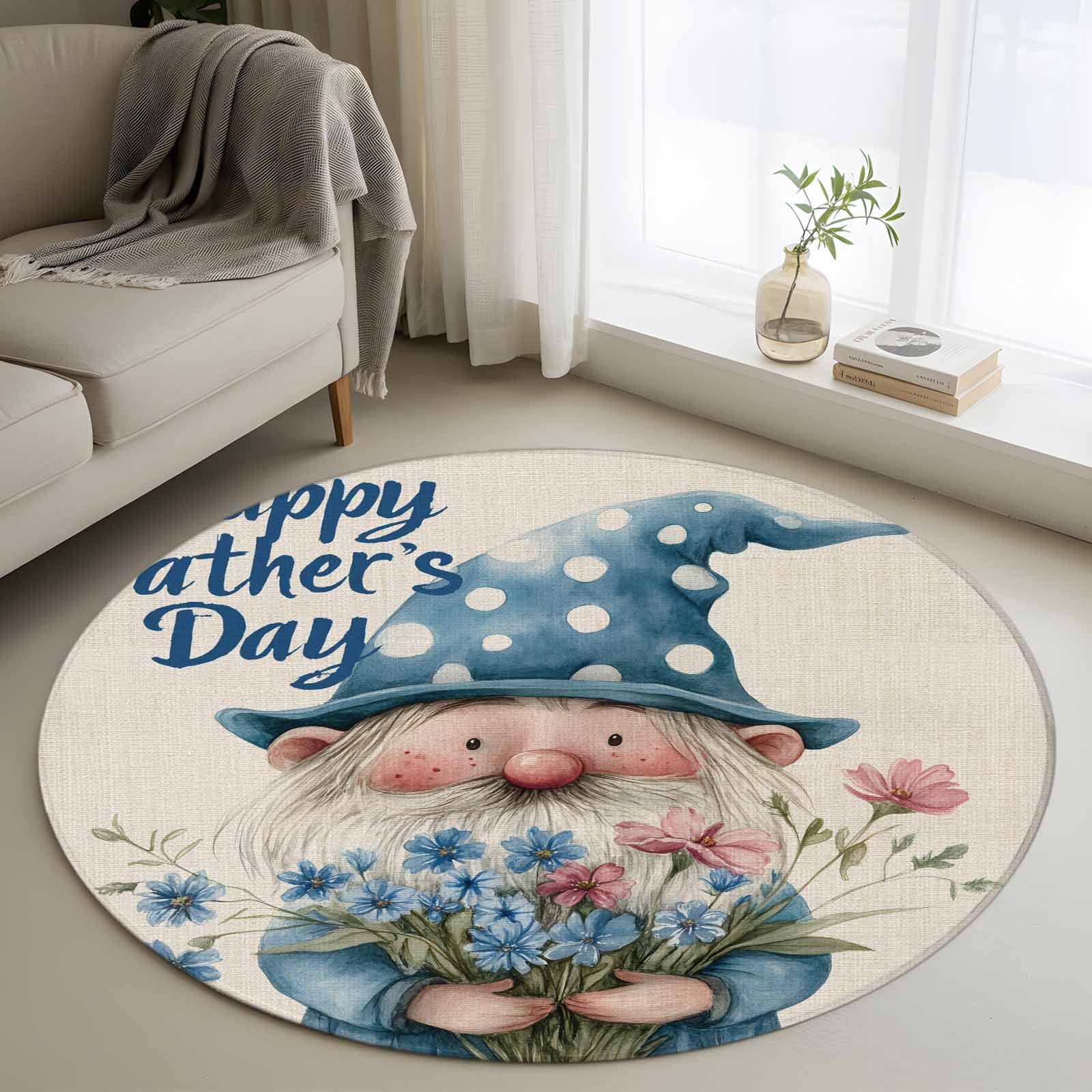 Area Rug 36in, Happy Father's Day Gnome Flower Floor Carpet Living Room ...
