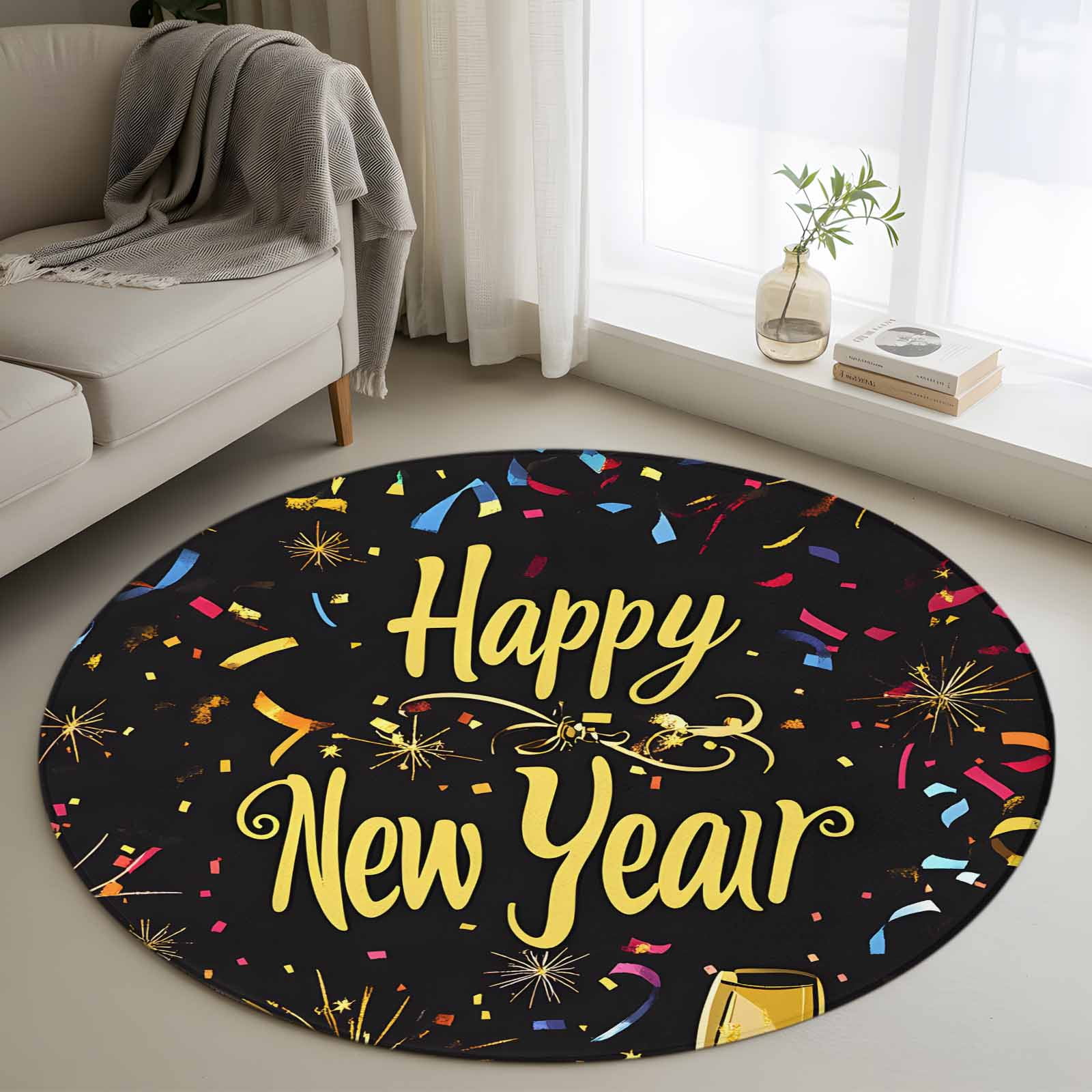 Area Rug 36in, Happy New Year Words Floor Carpet Living Room Rug ...