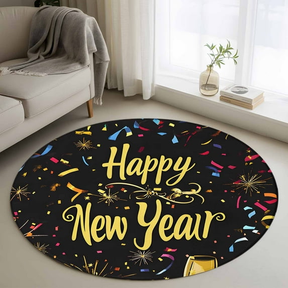 Area Rug 36in, Happy New Year Words Floor Carpet Living Room Rug ...