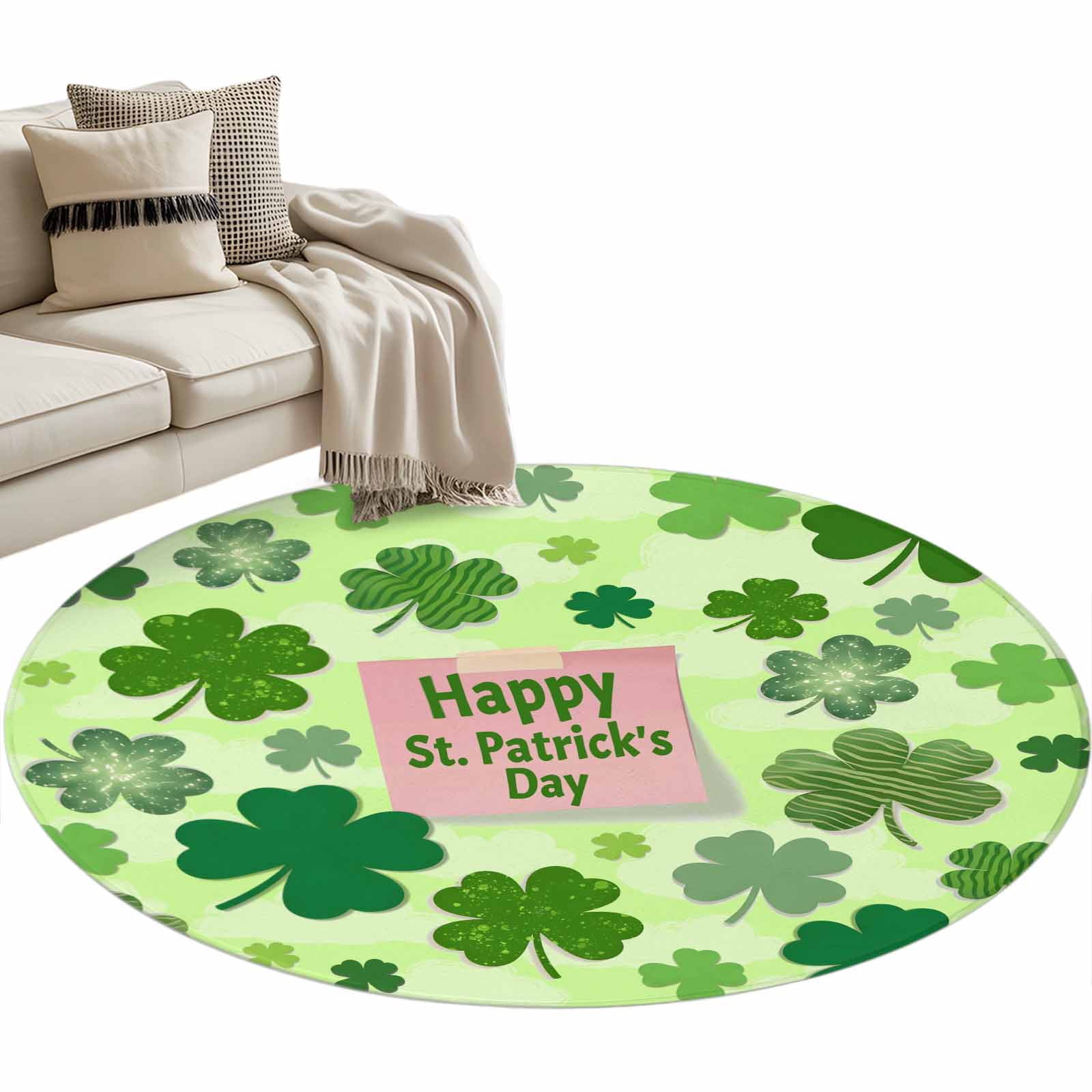 Area Rug 36in, Lucky Shamrock Watercolor Clouds Floor Carpet Living ...