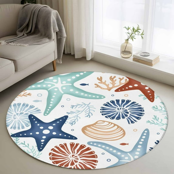 Area Rug 36in, Marine Starfish Shell Coral on White Floor Carpet Living ...
