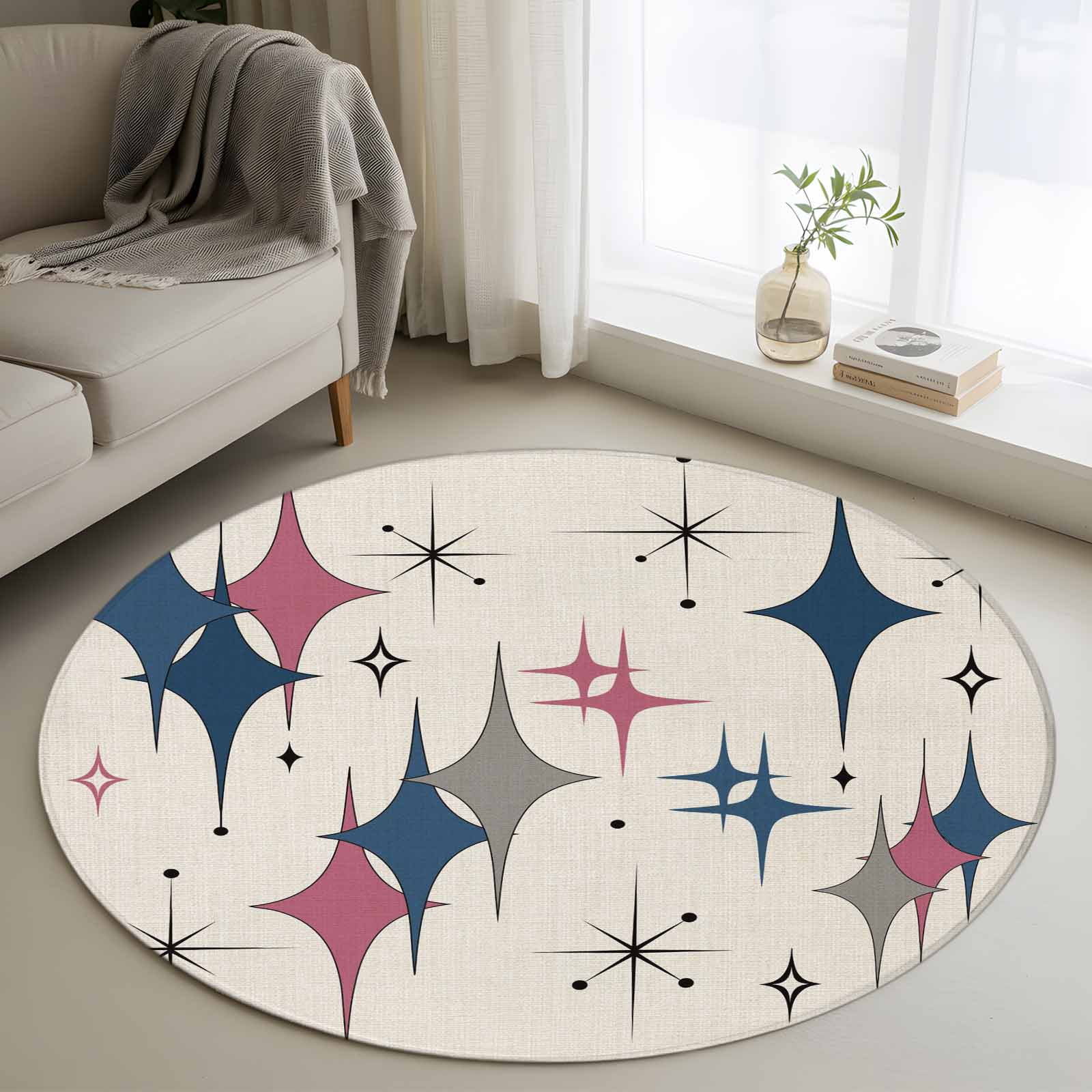 Area Rug 36in, Medieval Geometric Rhombus Floor Carpet Living Room Rug ...
