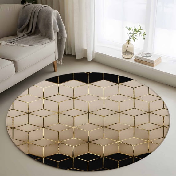 Area Rug 36in, Modern Brown Black Geometric Texture Floor Carpet Living ...