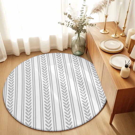 Area Rug 36in, Modern Rustic Boho Leaves Stripe Floor Carpet Living ...