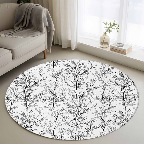 Area Rug 36in, Modern Tree Plant Black White Floor Carpet Living Room ...