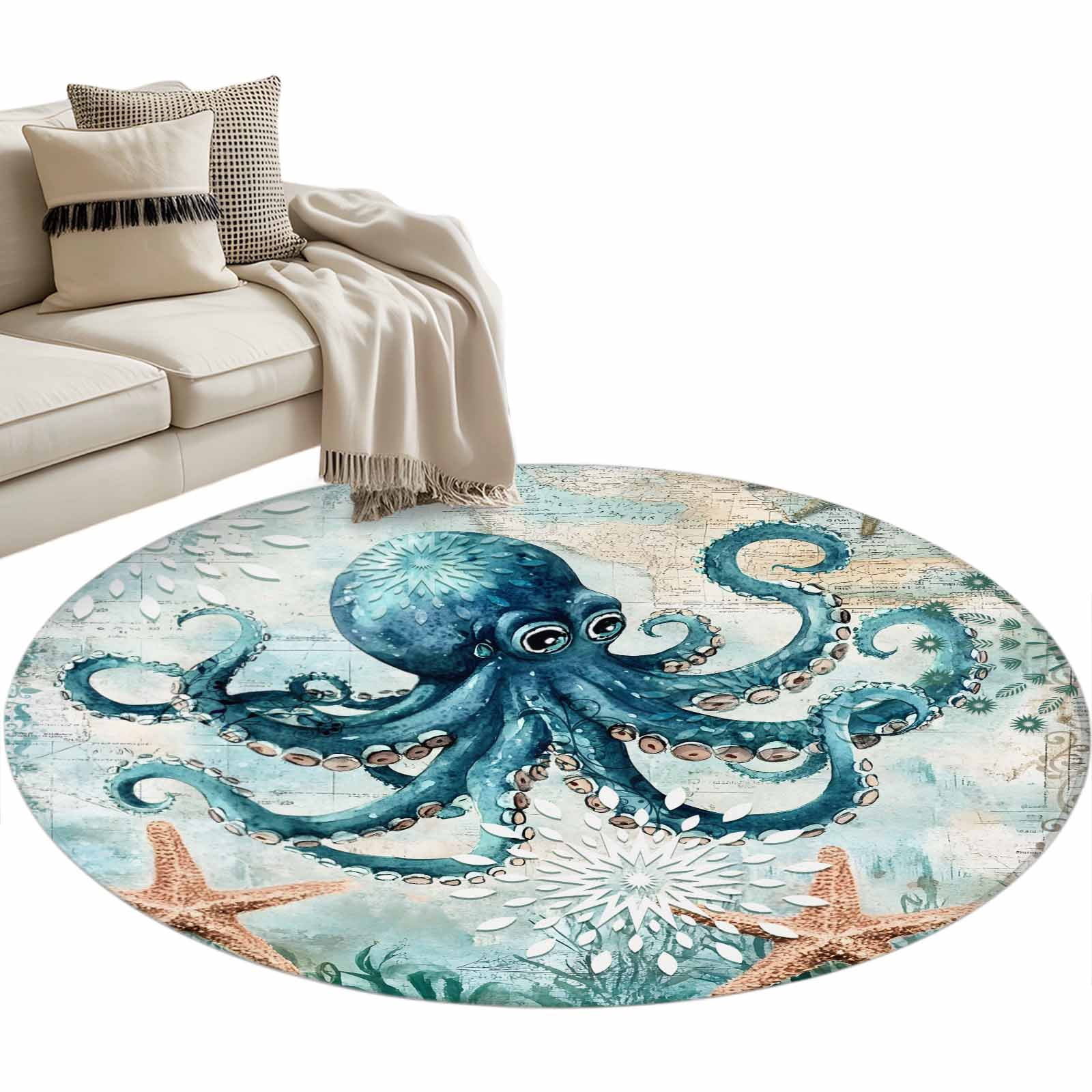 Area Rug 36in, Ocean Octopus Starfish Monster Floor Carpet Living Room ...