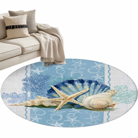 Area Rug 36in, Ocean Starfish Conch Shell Coral Floor Carpet Living ...