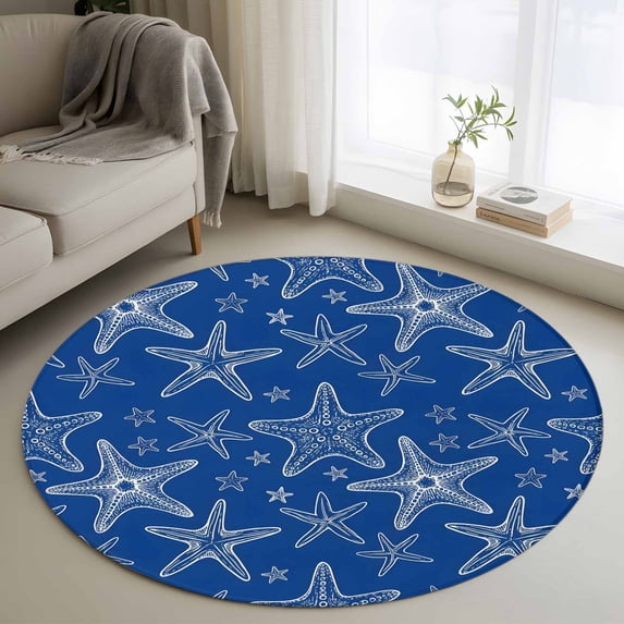 Area Rug 36in, Ocean Starfish on Blue Floor Carpet Living Room Rug ...