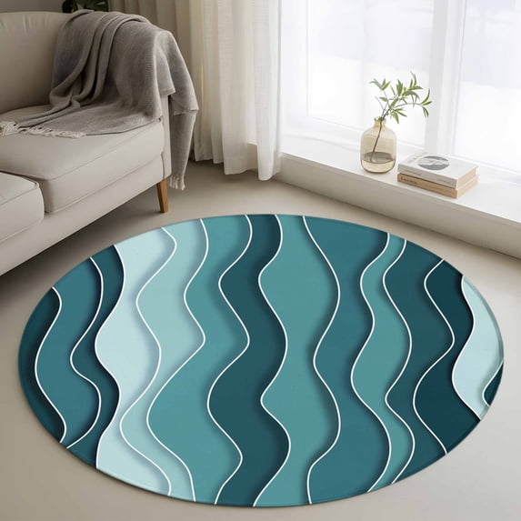 Area Rug 36in, OmbreTurquoise Ocean Waves Floor Carpet Living Room Rug ...