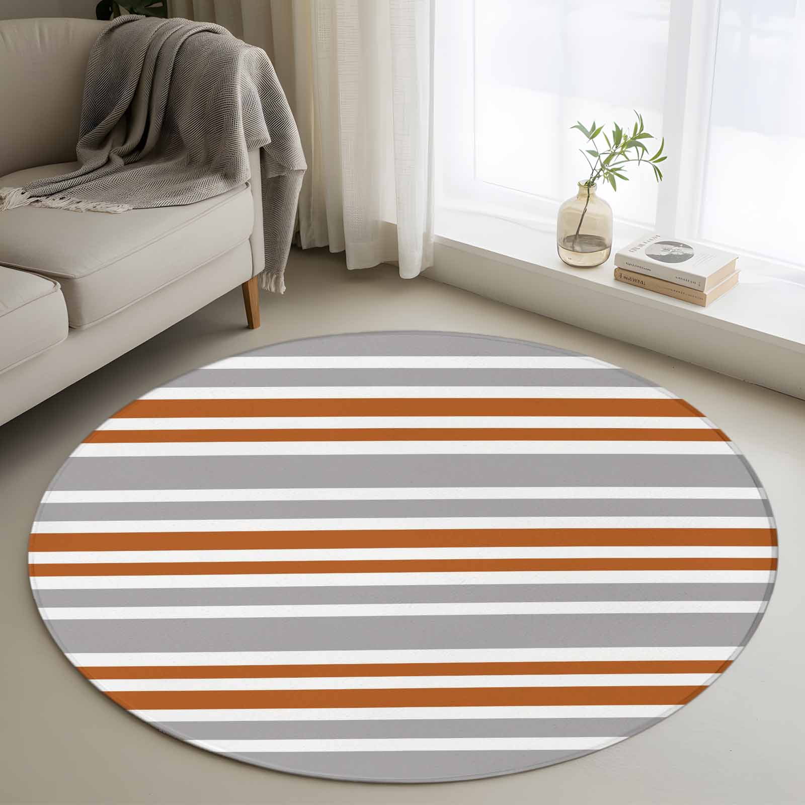 Area Rug 36in, Orange Stripe Gray Lines Floor Carpet Living Room Rug ...