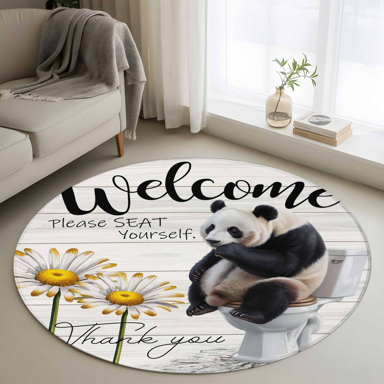 Area Rug 36in, Panda Sitting on The Toilet Floor Carpet Living Room Rug ...