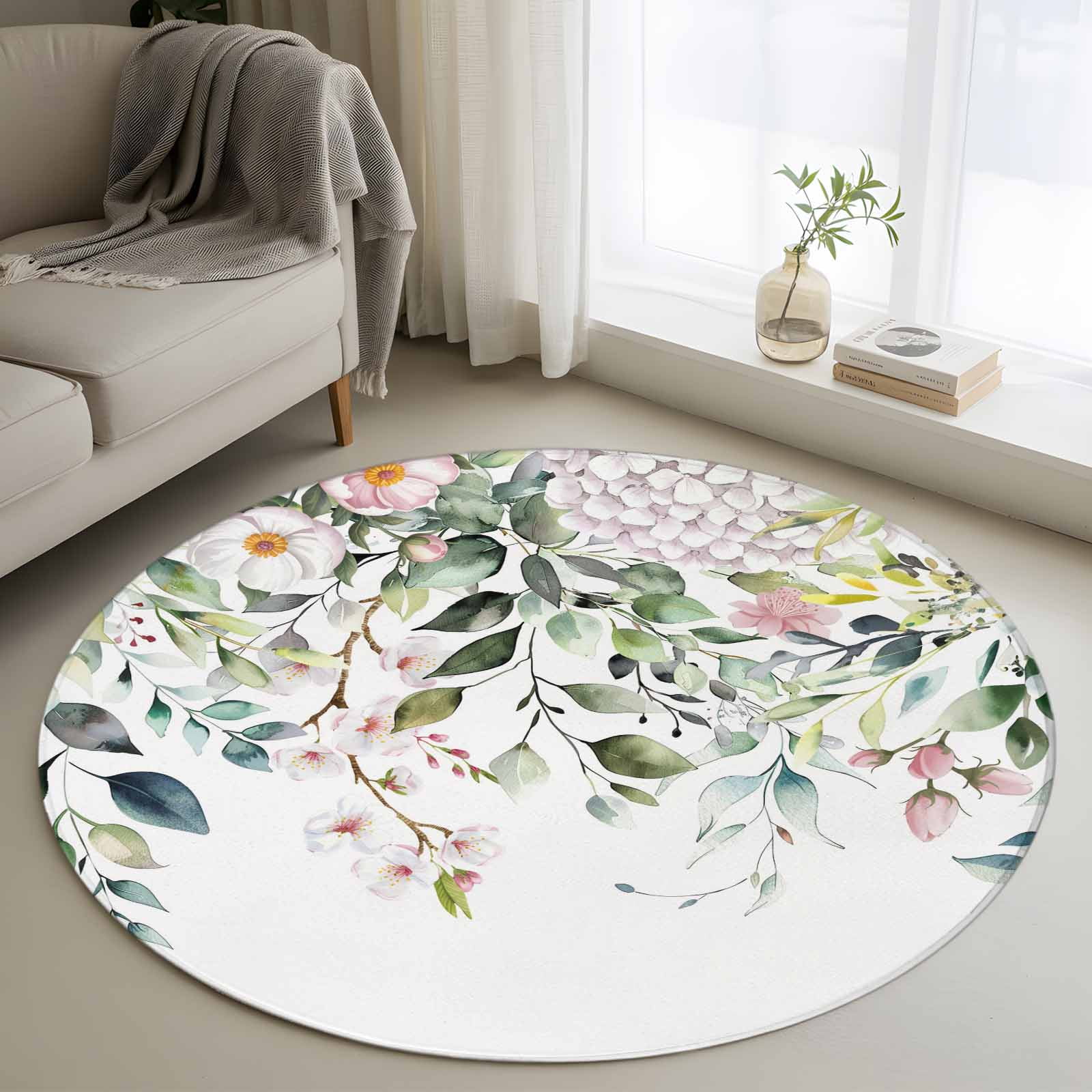 Area Rug 36in, Pastoral Eucalyptus Blossom Floral Floor Carpet Living ...