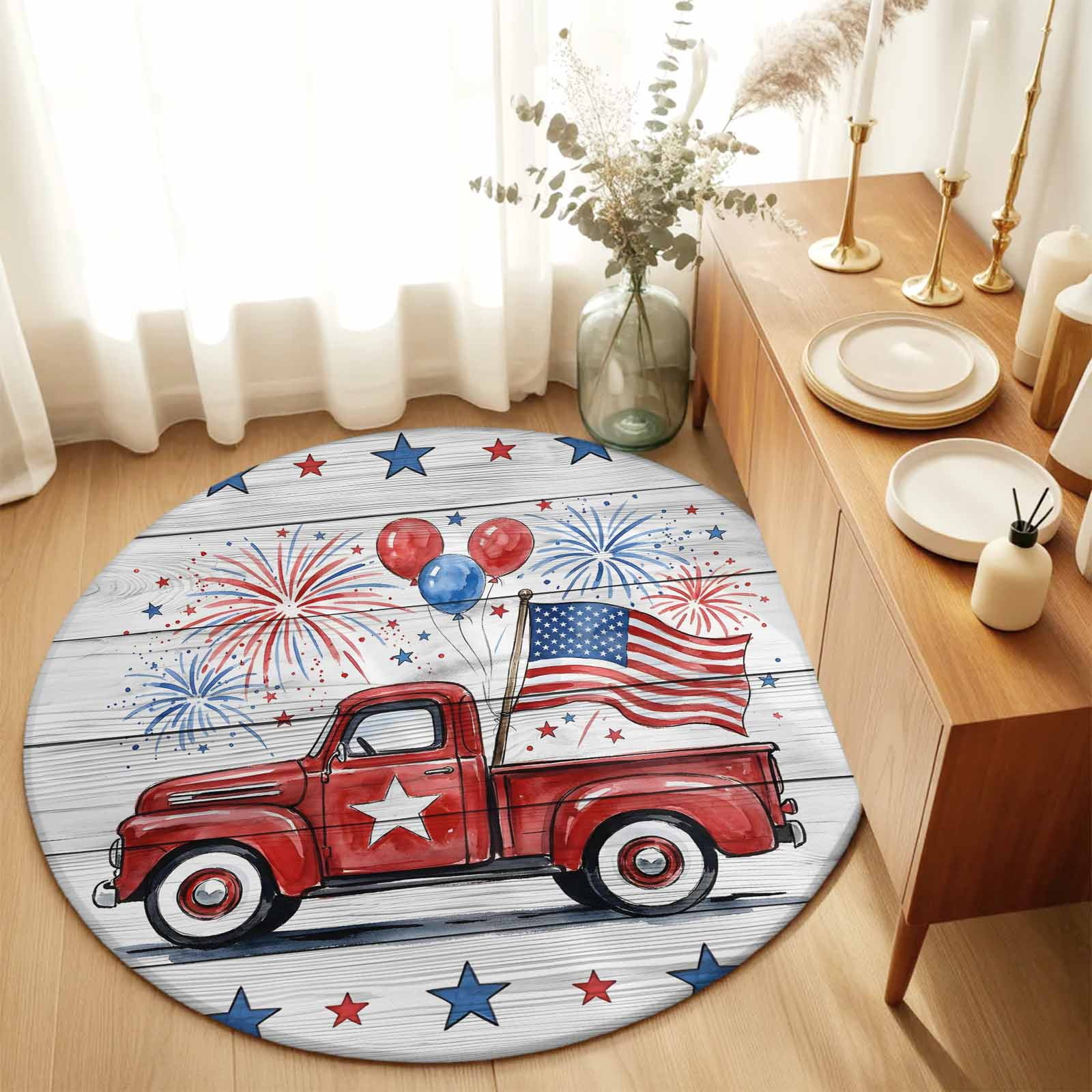 Area Rug 36in, Patriotic Red Truck Floor Carpet Living Room Rug, USA ...