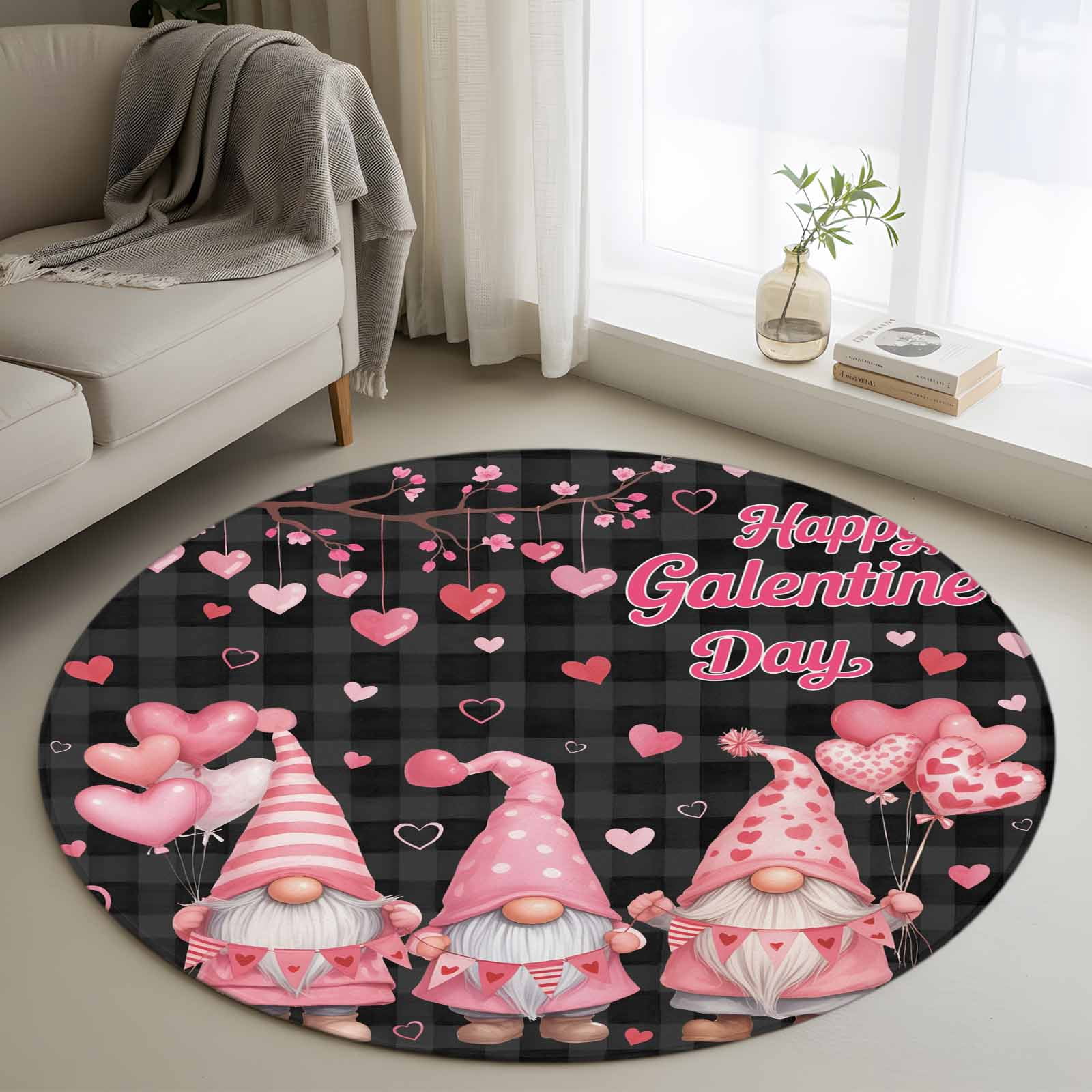 Area Rug 36in, Pink Dwarf Balloons Love Hearts Floor Carpet Living Room ...