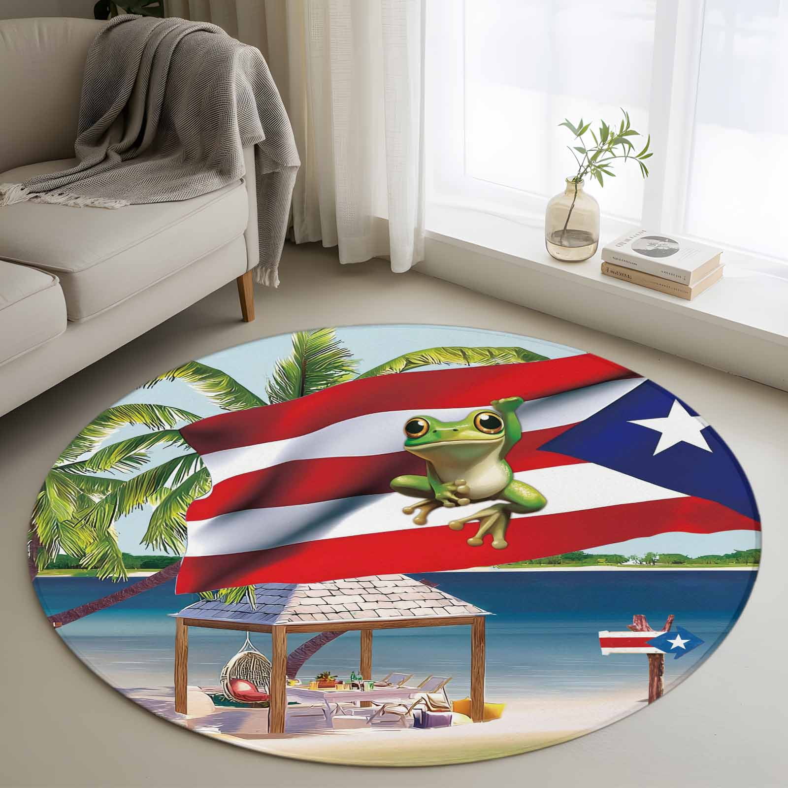 Area Rug 36in, Puerto Rico Flag Frog Coconut Trees Floor Carpet Living ...