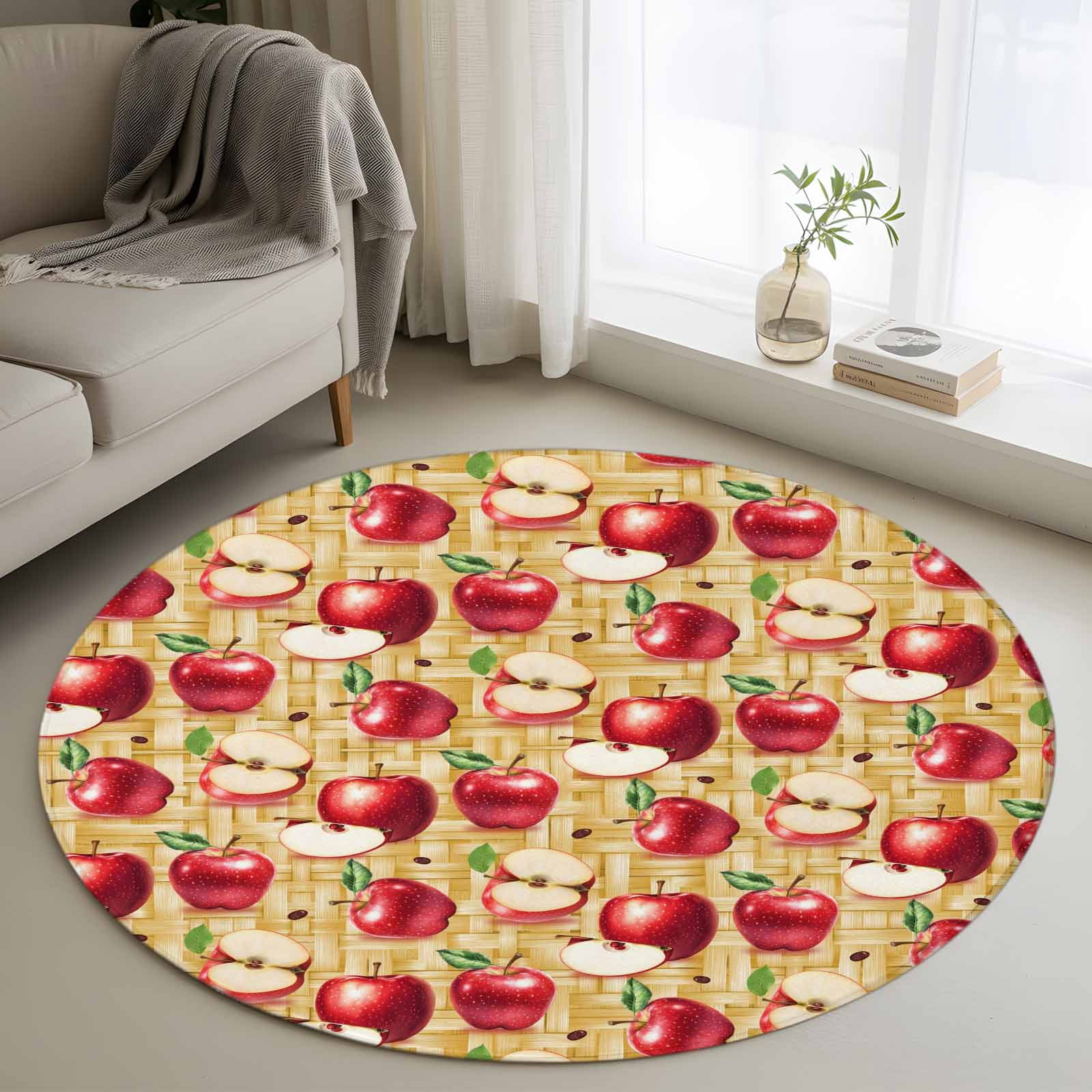 Area Rug 36in, Red Apples Farm Fruit Floor Carpet Living Room Rug ...