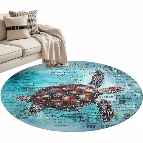Area Rug 36in, Retro Watercolor Marine Sea Turtle Floor Carpet Living ...