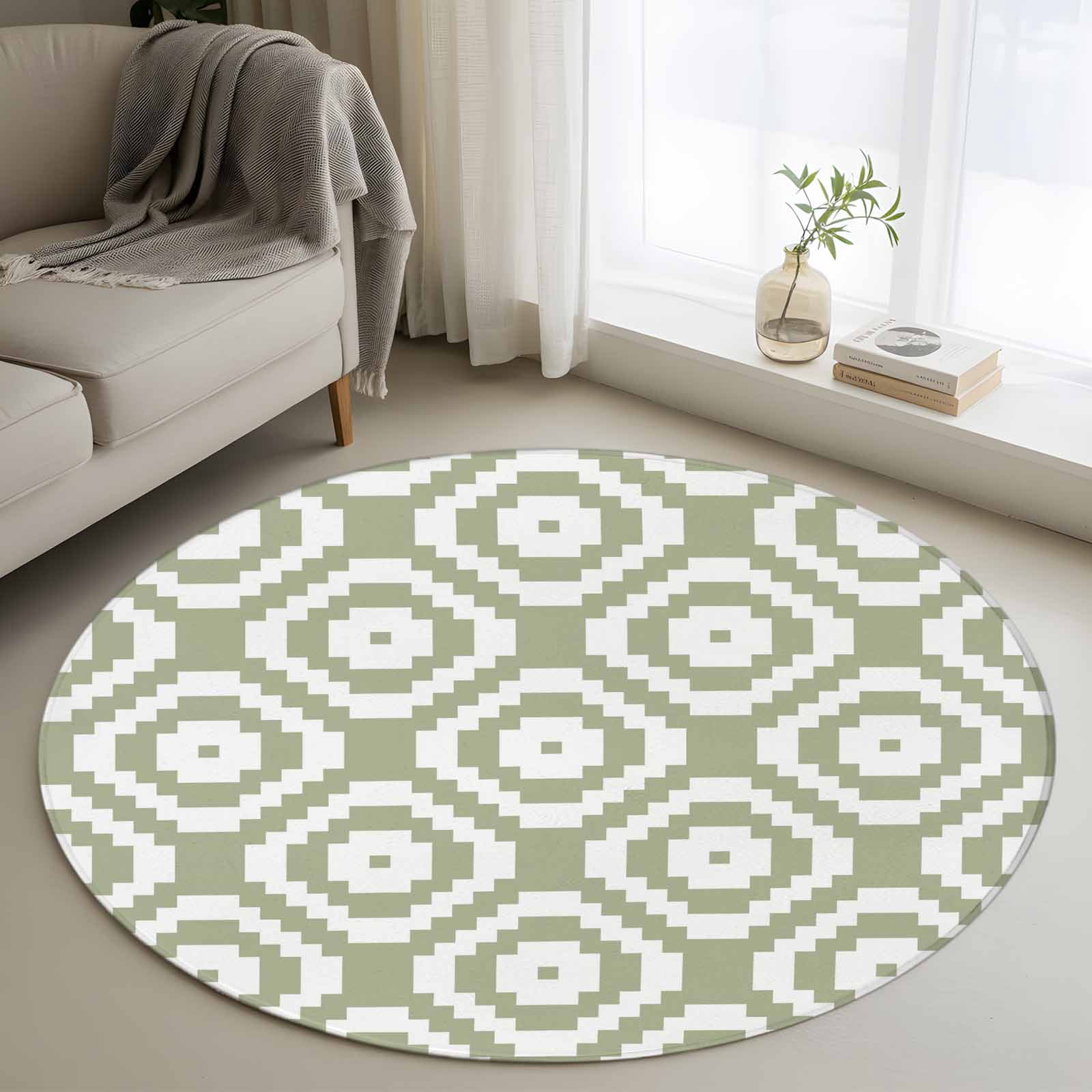 Area Rug 36in, Sage Green Medieval Geometric Floor Carpet Living Room ...