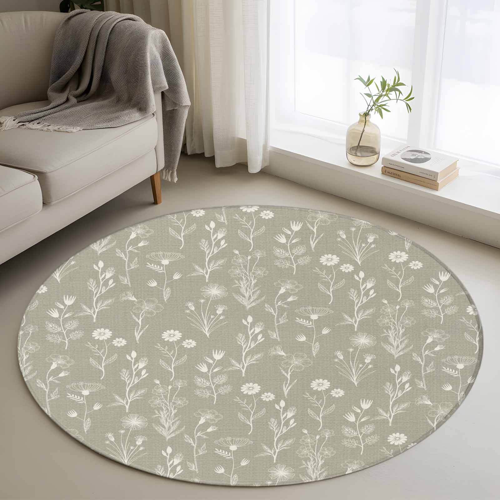 Area Rug 36in, Sage Green Wildflower Herb Floor Carpet Living Room Rug ...