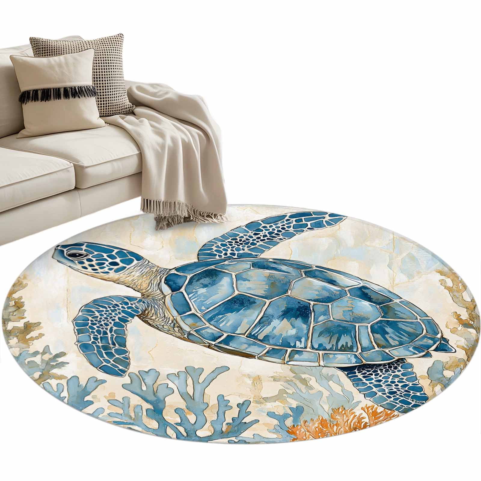 Area Rug 36in, Sea Turtle Ocean Coral Floor Carpet Living Room Rug ...