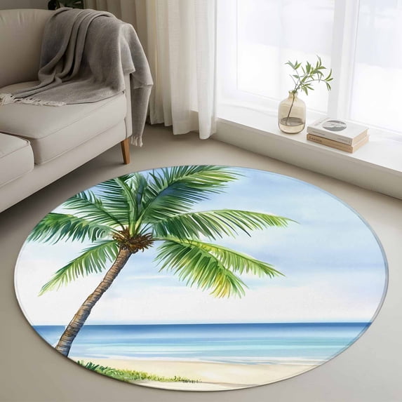 Area Rug 36in, Seaside Beach Palm Trees Floor Carpet Living Room Rug ...