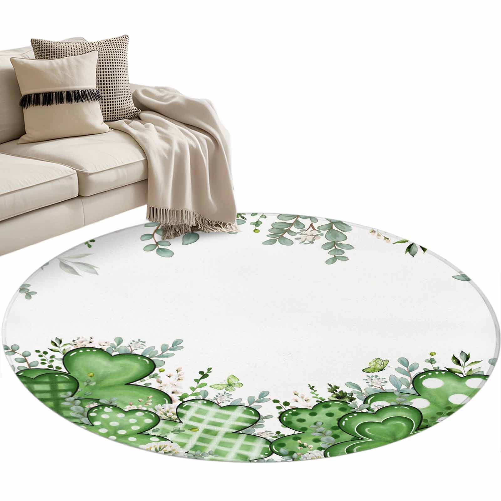 Area Rug 36in, Spring Farm Clovers Leaf Flower Floor Carpet Living Room ...