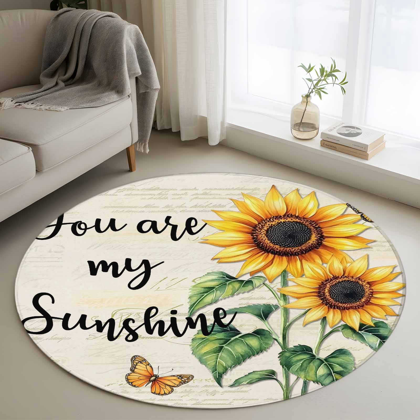 Area Rug 36in, Spring Rustic Sunflower Butterfly Floor Carpet Living ...