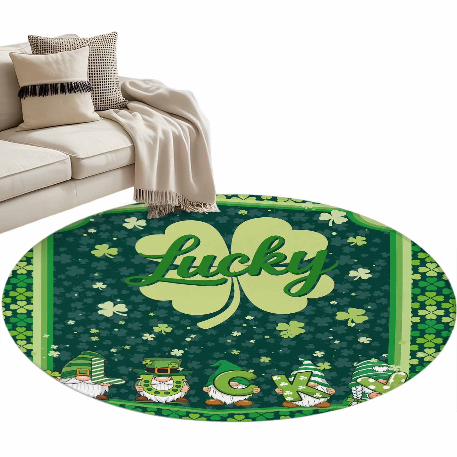 Area Rug 36in, St. Patrick Day Lucky Word and Dwarf Floor Carpet Living ...