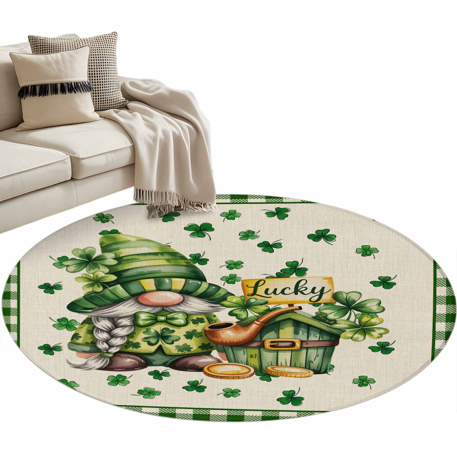 Area Rug 36in, St.Patrick Green Leaves and Cute Dwarf Floor Carpet ...