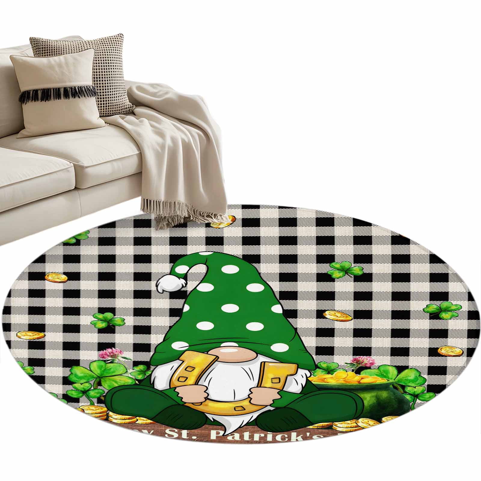 Area Rug 36in, St. Patrick's Day Dwarf Clovers with Gold Coin Floor ...