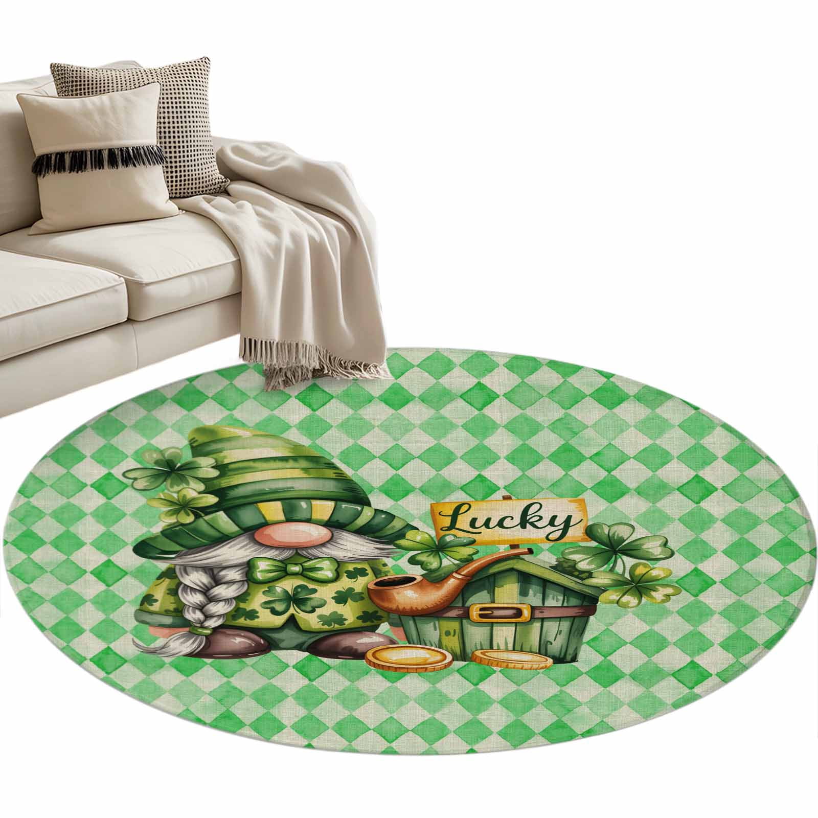 Area Rug 36in, St.Patrick's Day Dwarf with Shamrocks Floor Carpet ...