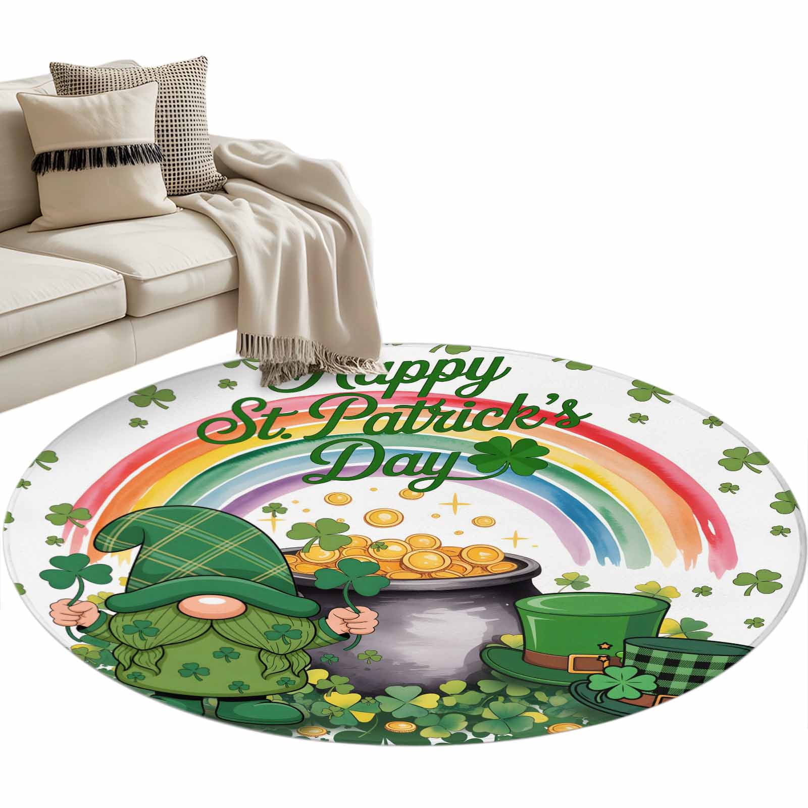 Area Rug 36in, St. Patrick's Day Green Dwarf Four Leaf Floor Carpet ...