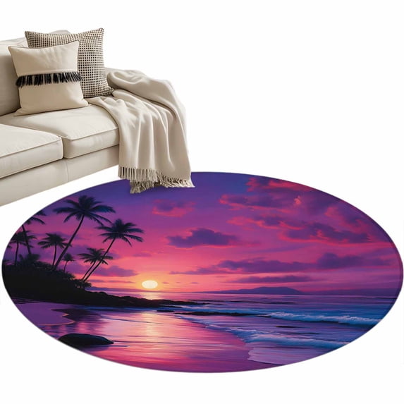 Area Rug 36in, Summer Beach Waves Floor Carpet Living Room Rug, Sunset ...