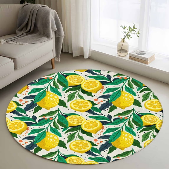 Area Rug 36in, Summer Lemon Green Leaves Floor Carpet Living Room Rug ...