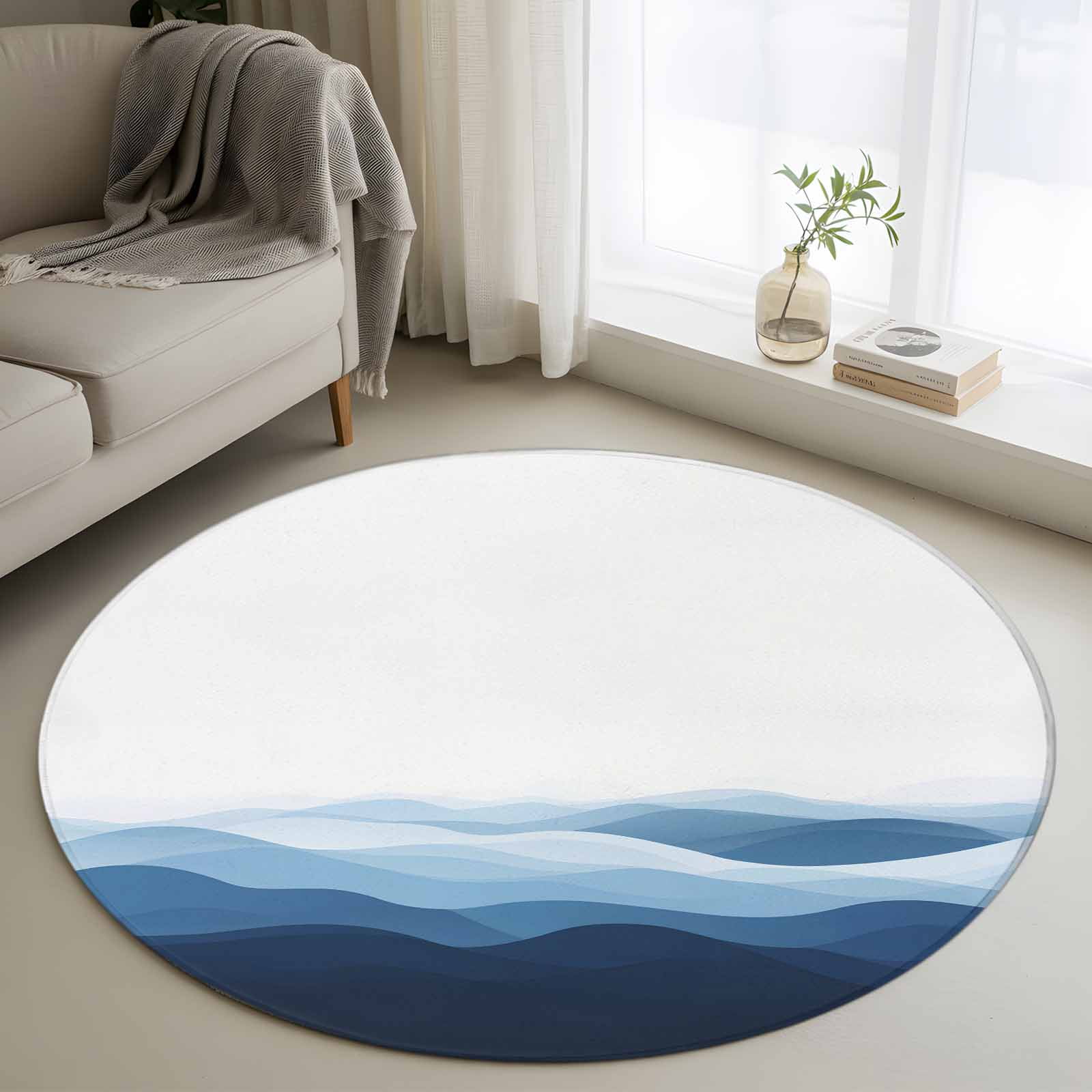 Area Rug 36in, Summer Navy Blue Gradient Water Ripple Floor Carpet ...