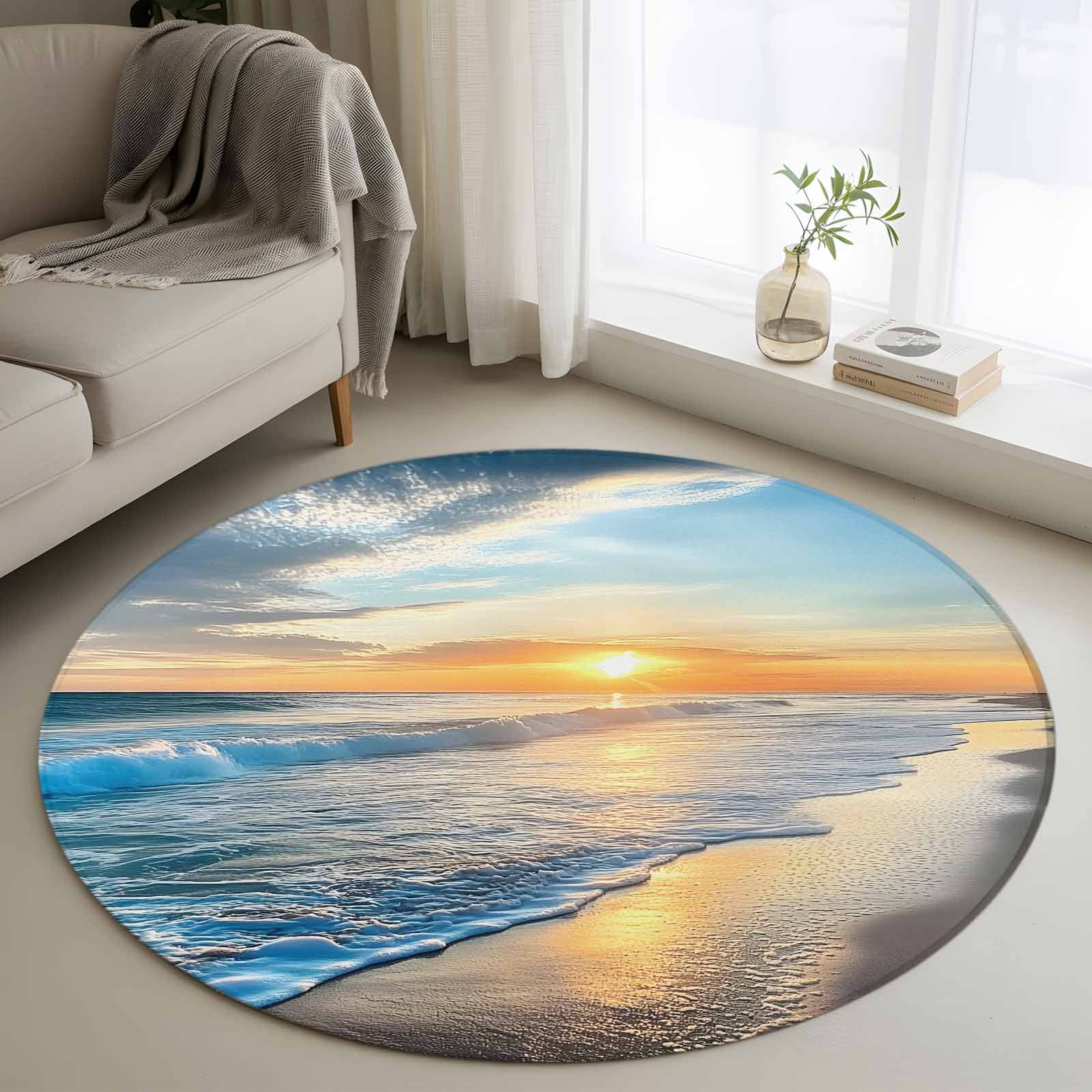 Area Rug 36in, Summer Ocean Spray Sunset Floor Carpet Living Room Rug ...
