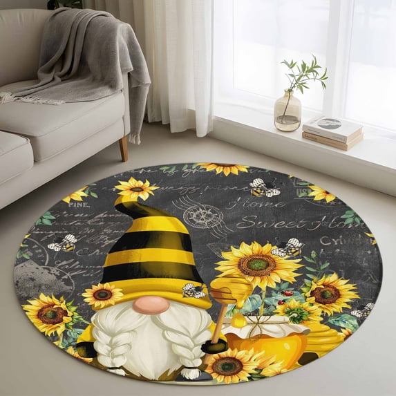 Area Rug 36in, Sunflower Dwarf Honey Bee Floor Carpet Living Room Rug ...