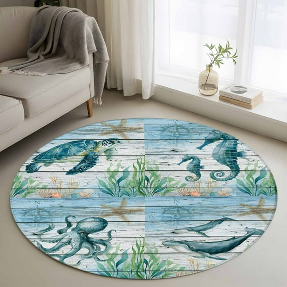 Area Rug 36in, Turtle Seahorse Octopus Whale Floor Carpet Living Room ...