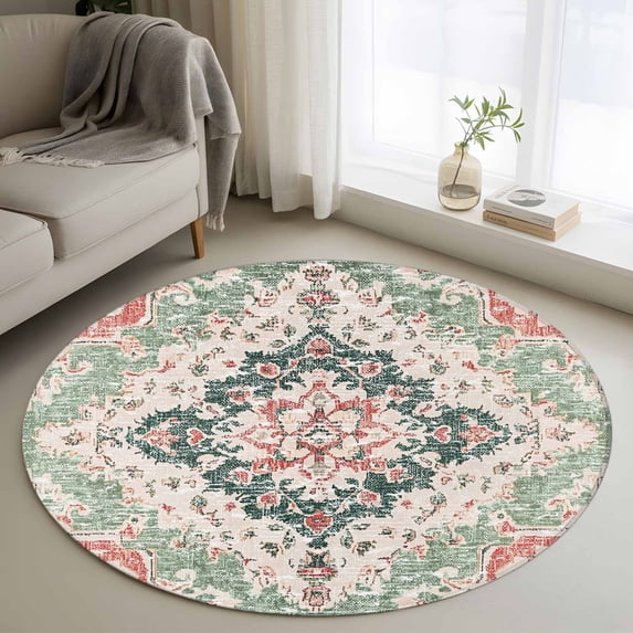 Area Rug 36in, Vintage Abstract Flower Pattern Floor Carpet Living Room ...