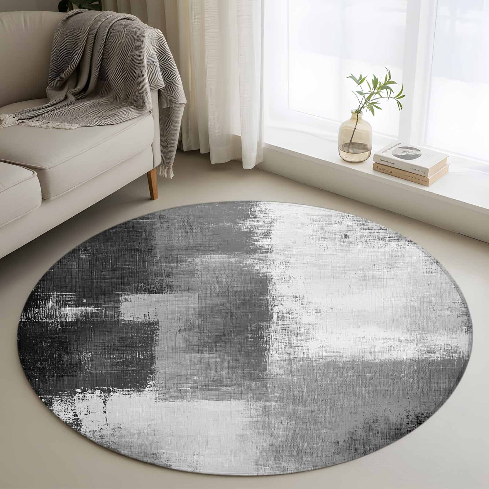 Area Rug 36in, Vintage Gray Color Block Texture Floor Carpet Living ...