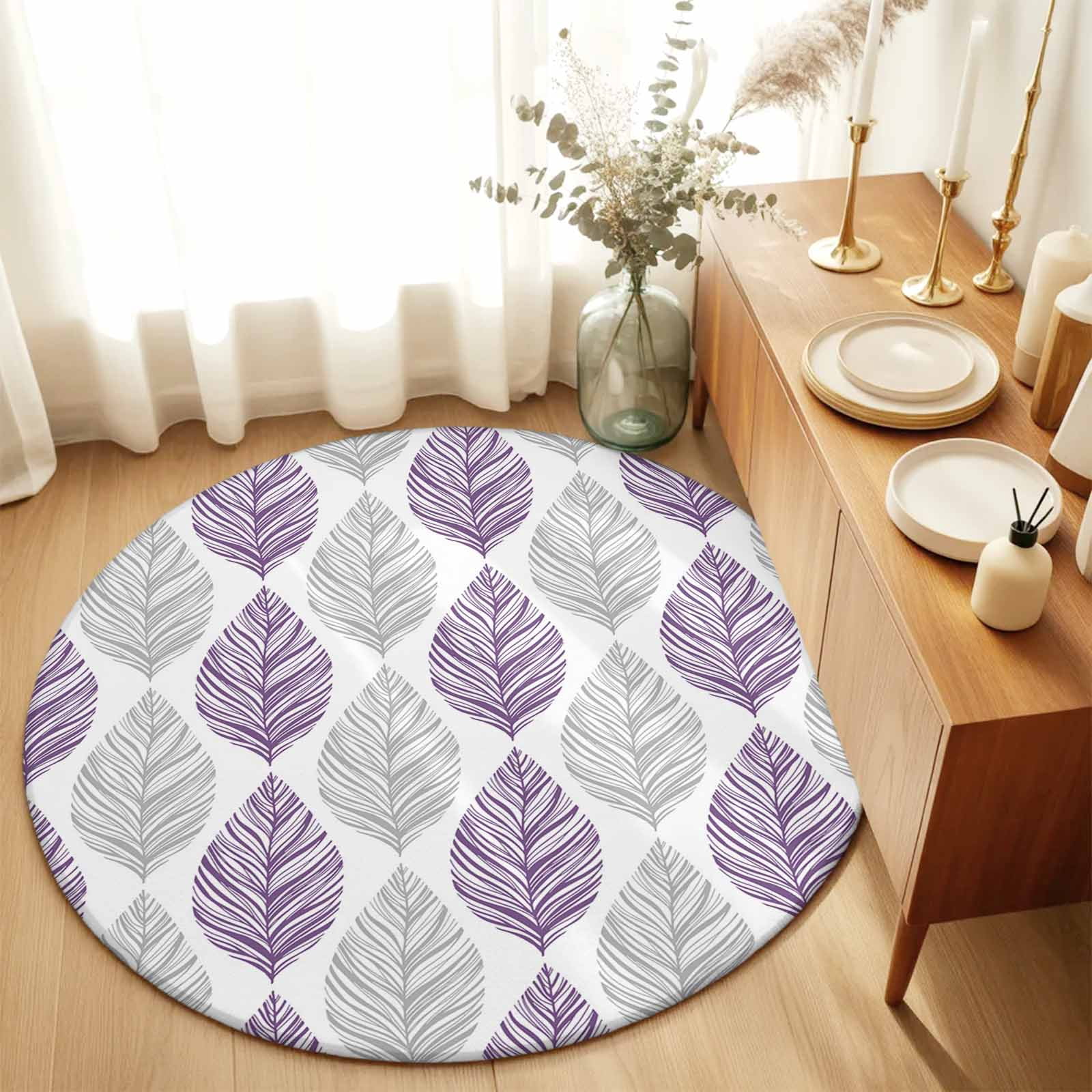 Area Rug 36in, Vintage Purple Grey Leaf Floor Carpet Living Room Rug ...