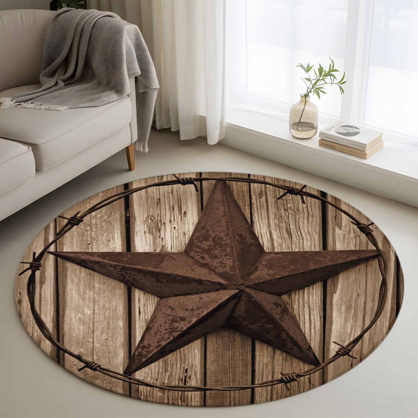 Area Rug 36in, Vintage Texas Star on Board Floor Carpet Living Room Rug ...