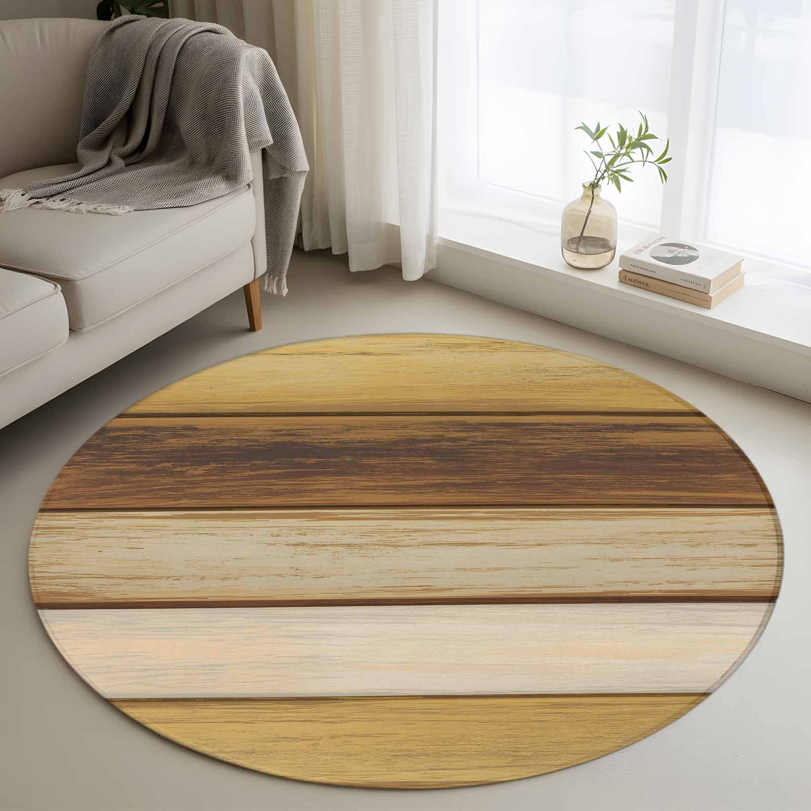 Area Rug 36in, Vintage Wood Grain Yellow Brown Floor Carpet Living Room ...