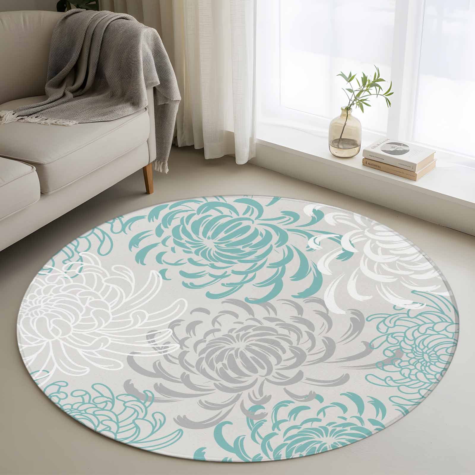 Area Rug 36in, Water Color Flower Seamless Floor Carpet Living Room Rug ...