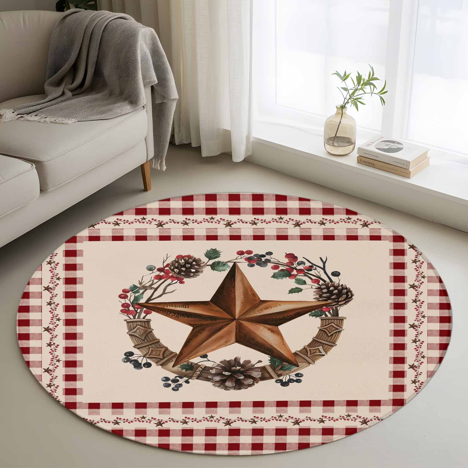 Area Rug 36in, Western Star Country Berry Wreath Floor Carpet Living ...