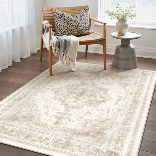 Area Rug 3x5 Cream Washable Office Entryway Vintage Medallion Beige ...