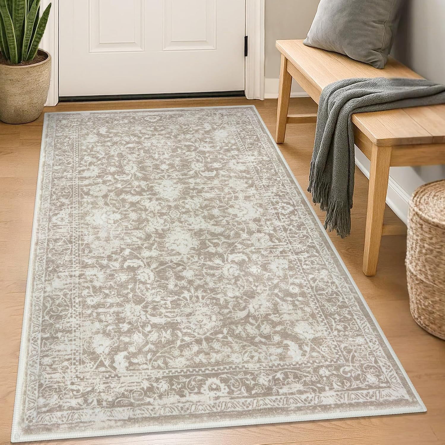 Area Rug 3x5 Entryway Rug Washable Printed Vintage Floral Rubber Backed ...